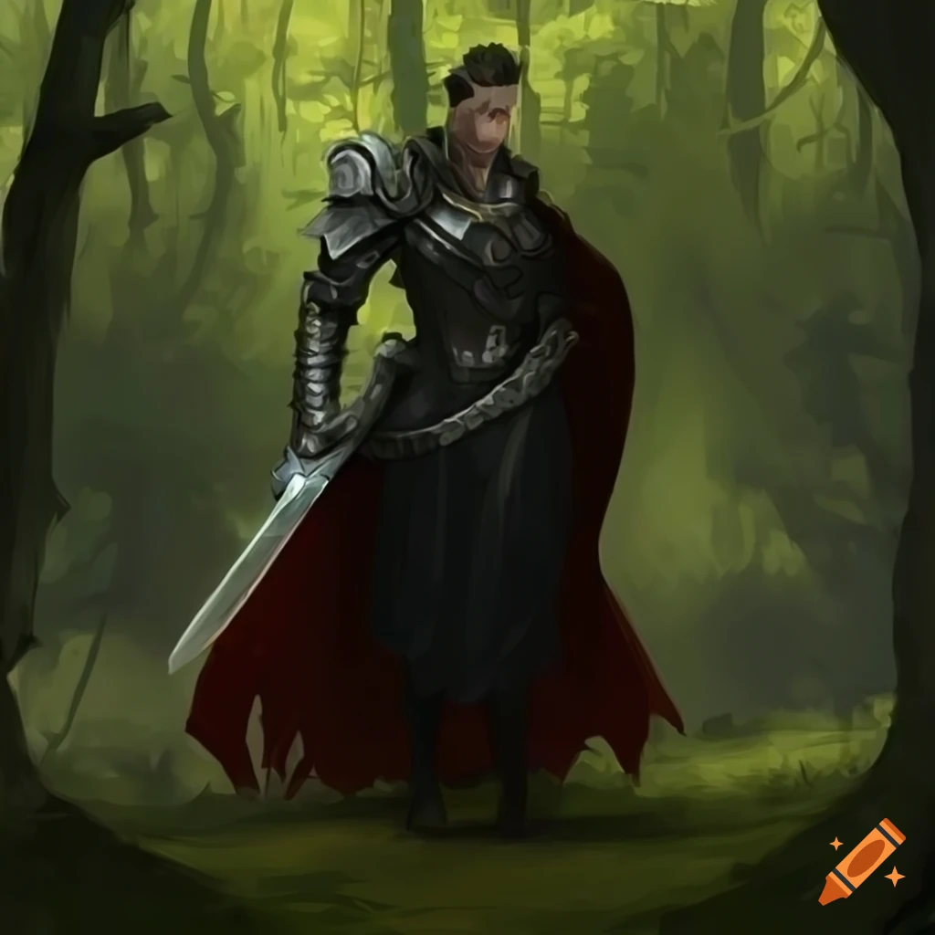 Male paladin with divine long sword in a forest on Craiyon