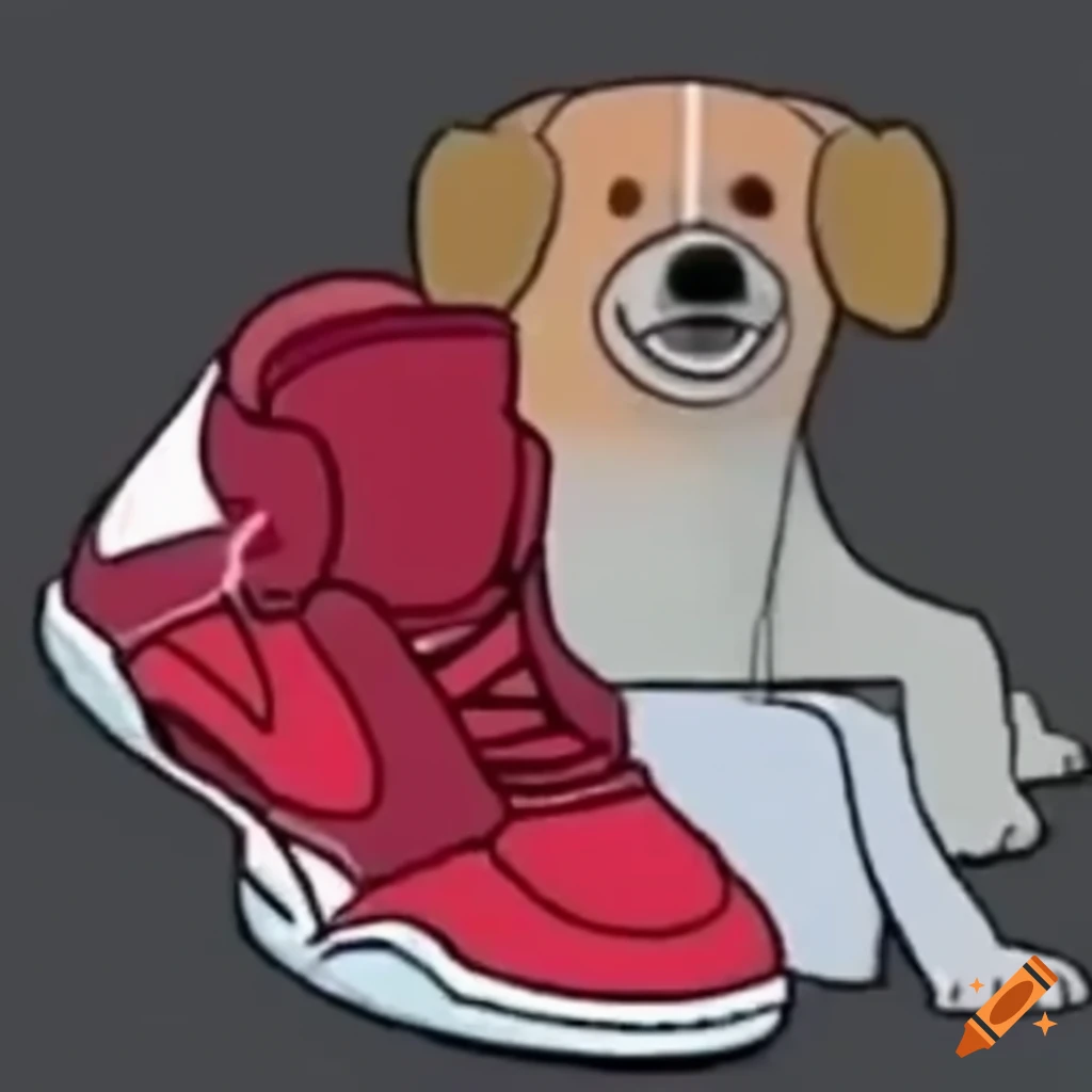 Funny dog wearing jordan shoes in a flash animation meme on Craiyon