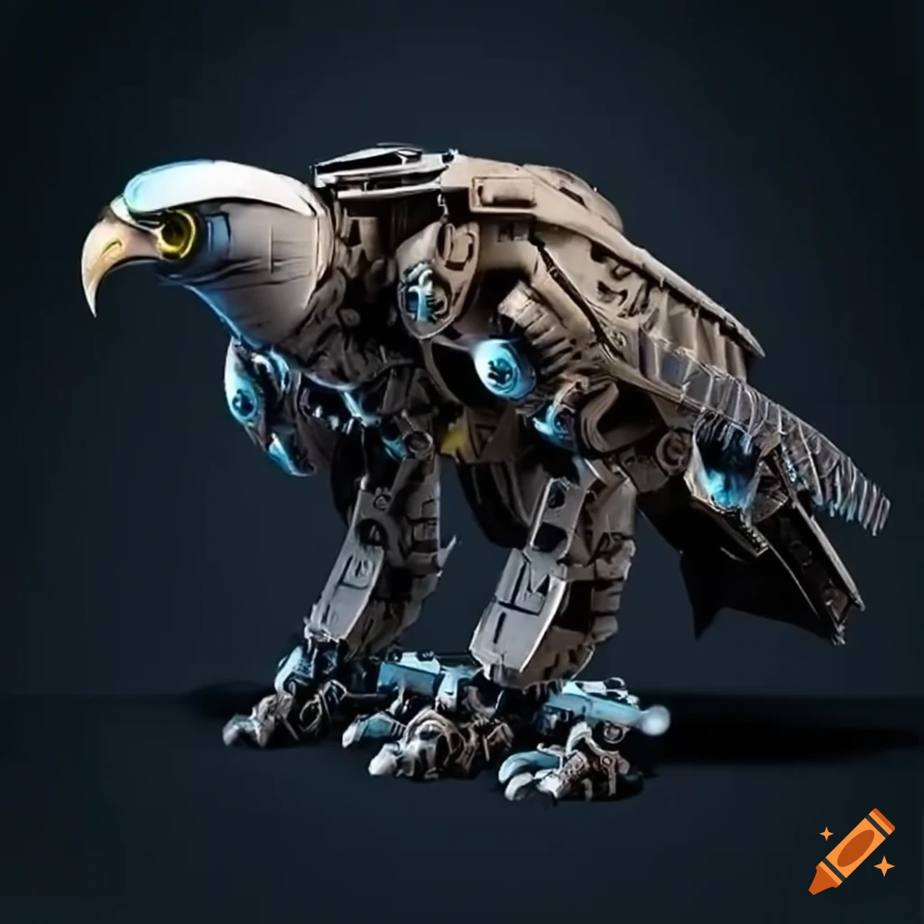 Intricately detailed robotic big eagle with glowing eyes on Craiyon