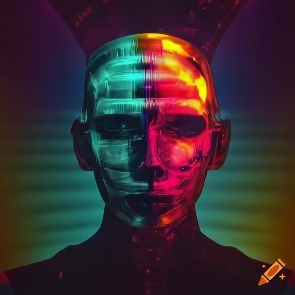 Techno abstract mind depicting a transparent face with a solid spirit ...