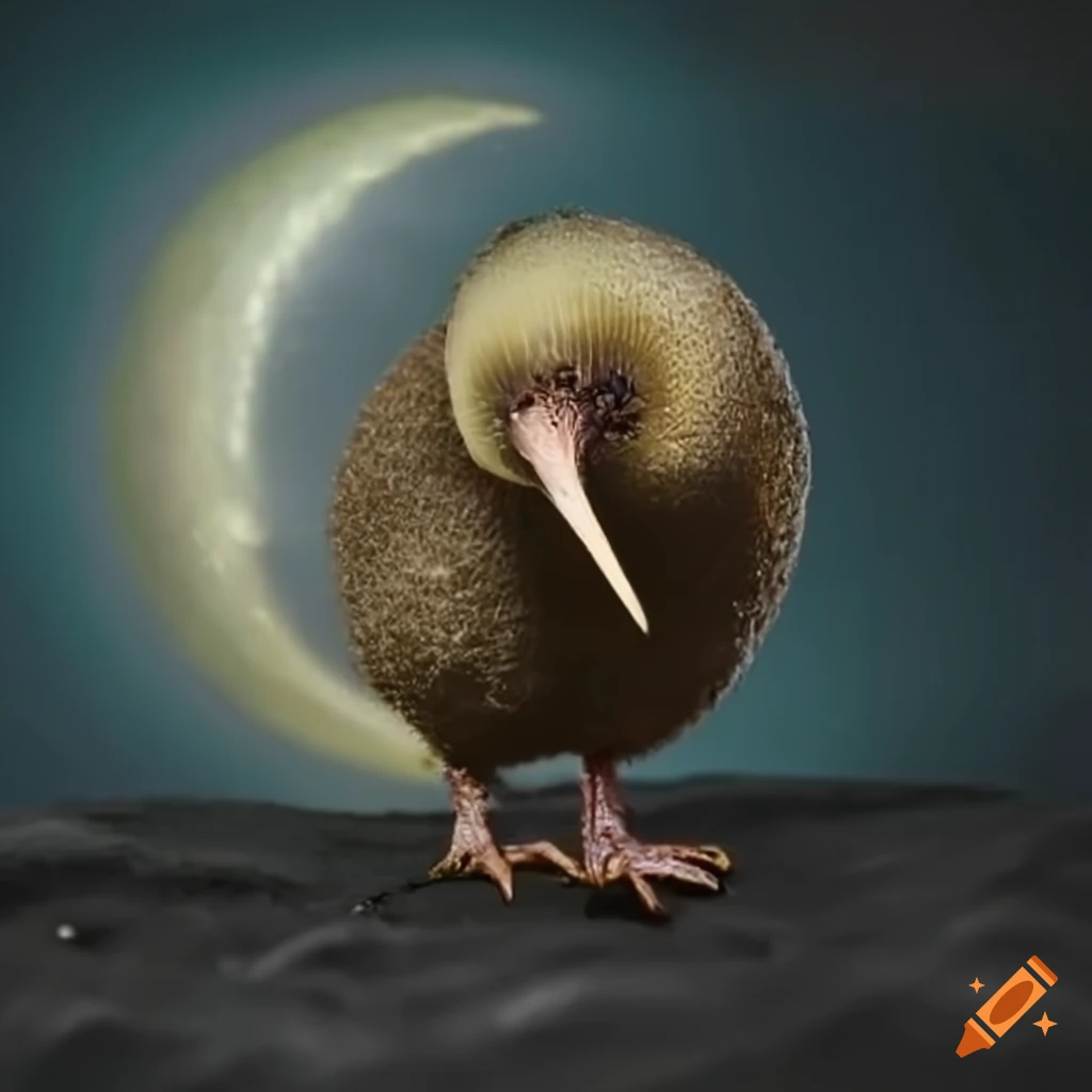 Kiwi bird standing on the moon on Craiyon