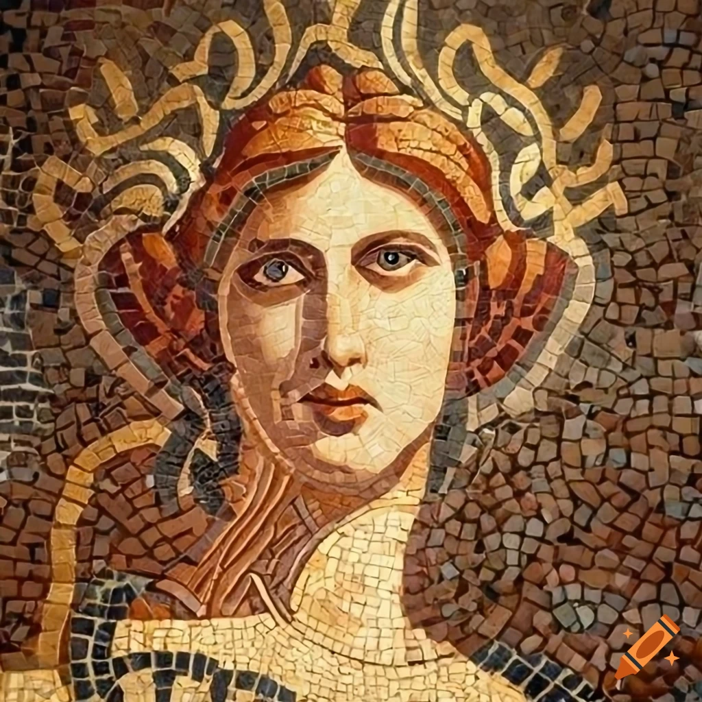 Tile mosaic of Artemis, Greek goddess of the hunt and the wild on Craiyon
