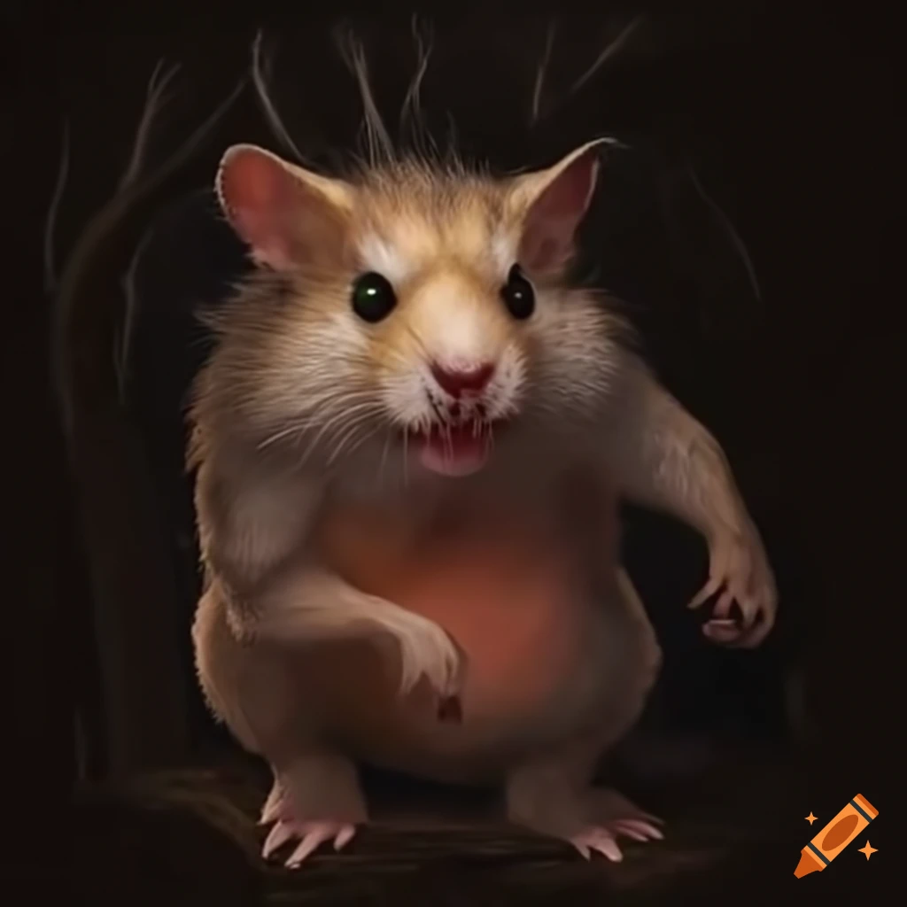Terrifying werewolf-hamster hybrid standing in a forest under a full ...