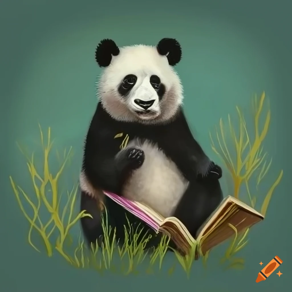 Intricate painting of a playful panda with a book among branches on Craiyon