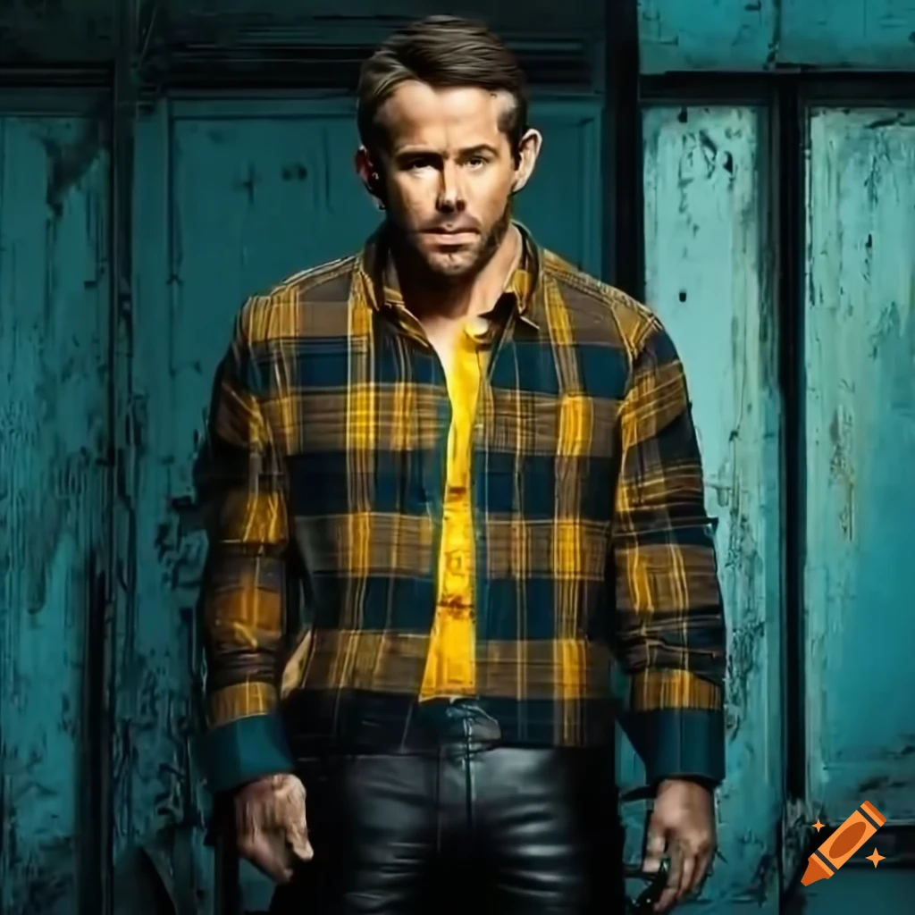 Actor resembling Ryan Reynolds at 20 in yellow plaid shirt and high ...