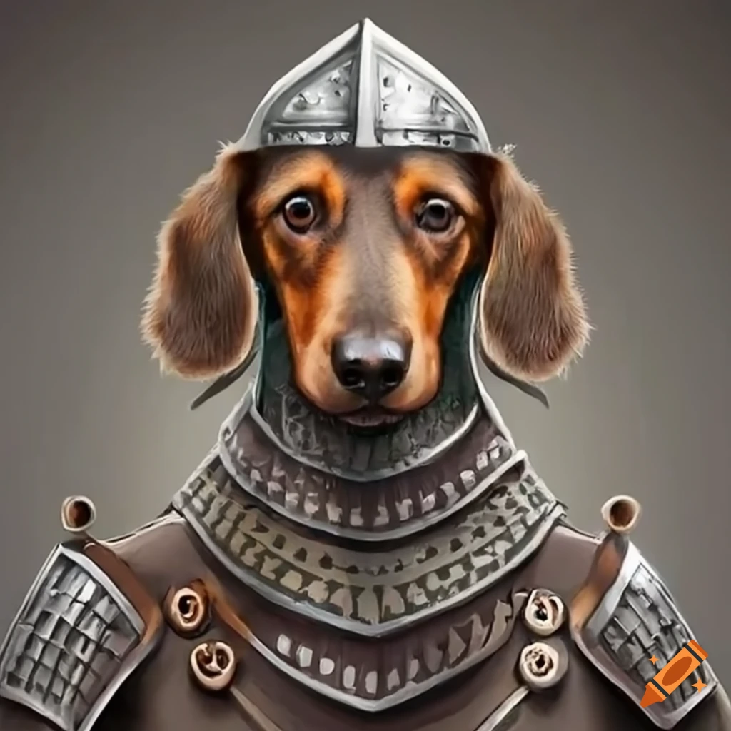 Dachshund wearing armored armor on Craiyon