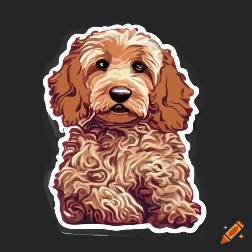 Labradoodle puppy dog sticker label on Craiyon