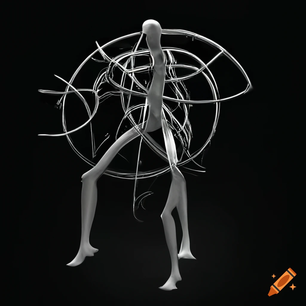 Interactive kinetic humanoid sculpture with abstract body forms on Craiyon