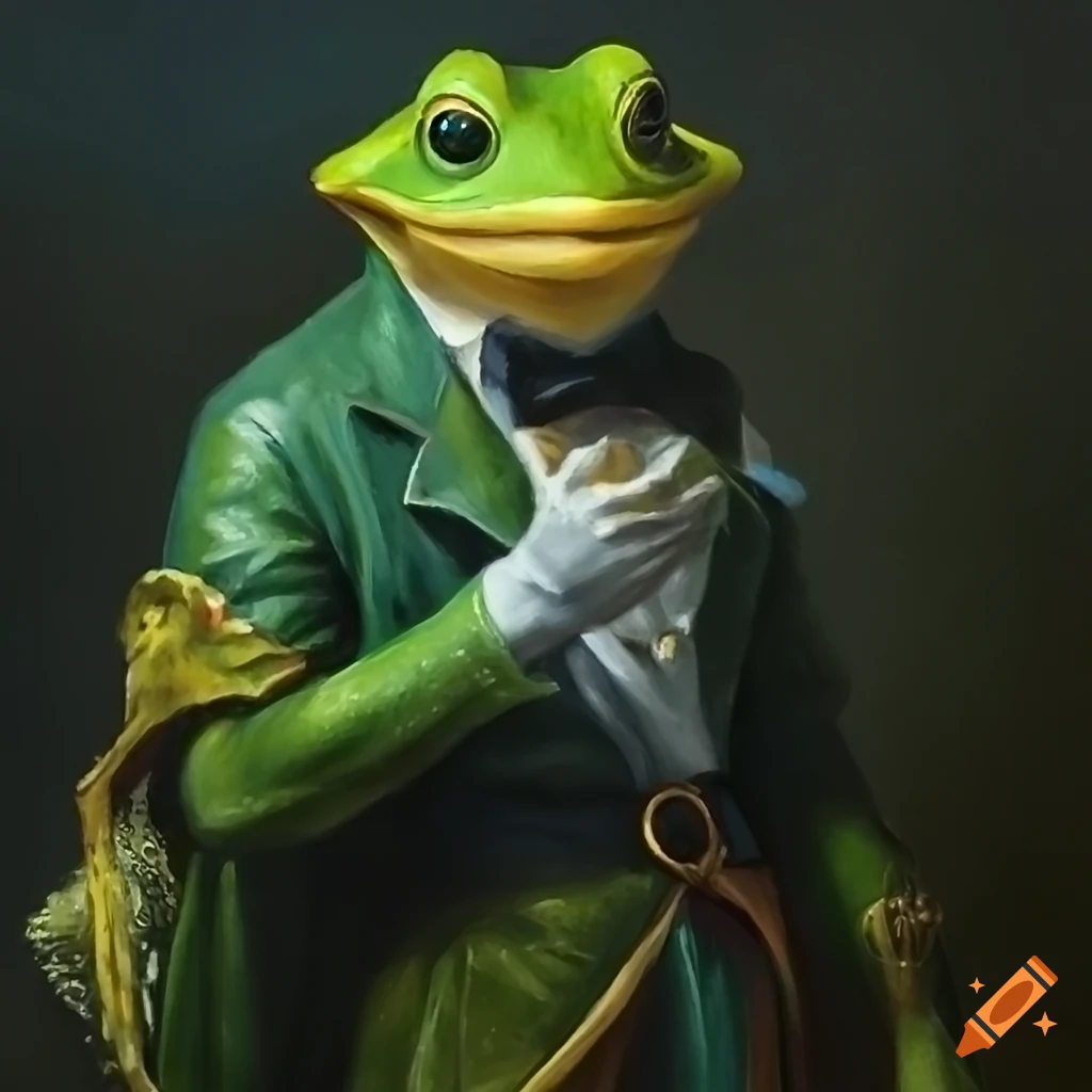 Frogfolk butler character design on Craiyon