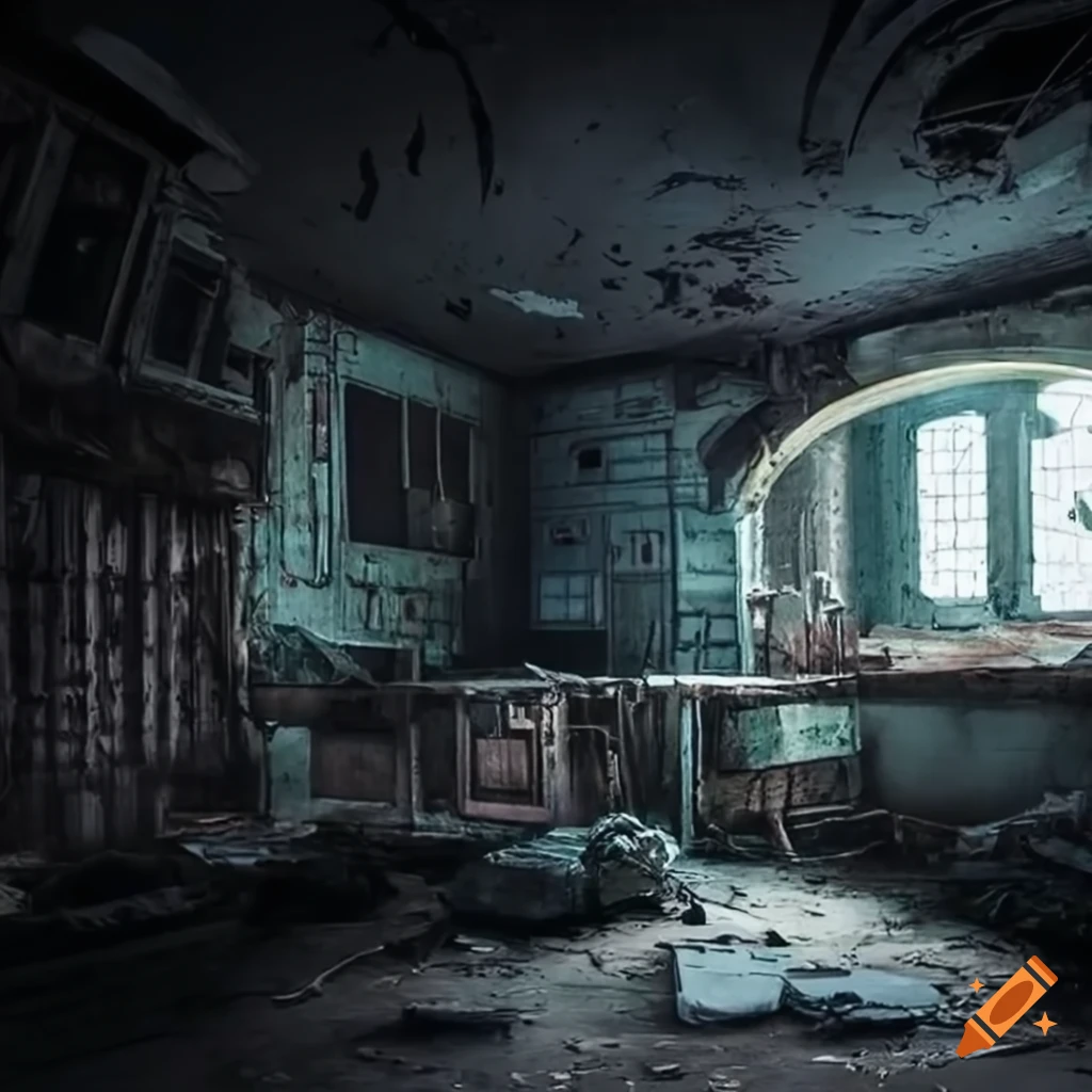 Abandoned post-apocalyptic radio station interior on Craiyon