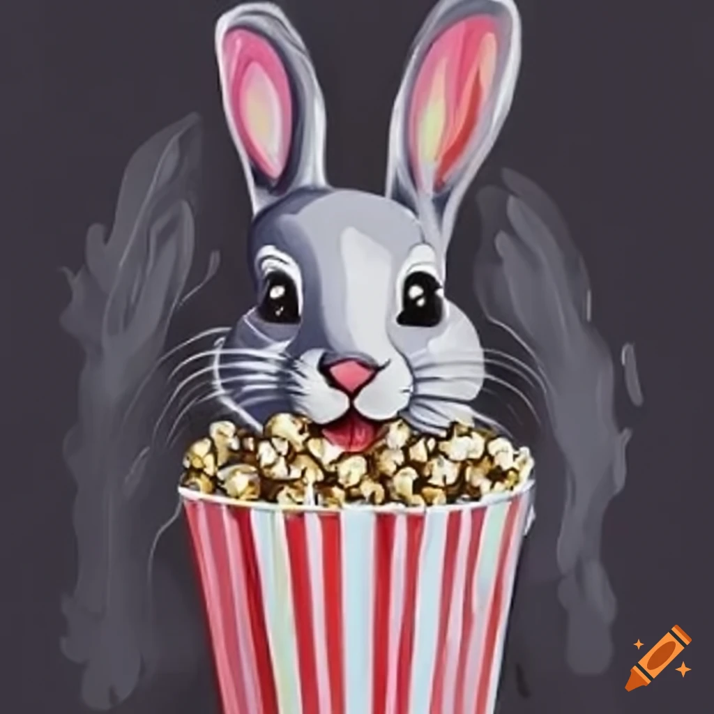 Cheerful Easter bunny enjoying popcorn on Craiyon