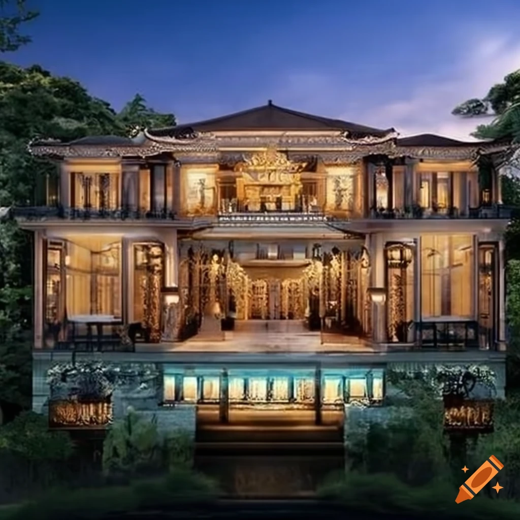 Golden modern luxury villa floorplan with classic chinese palace style ...