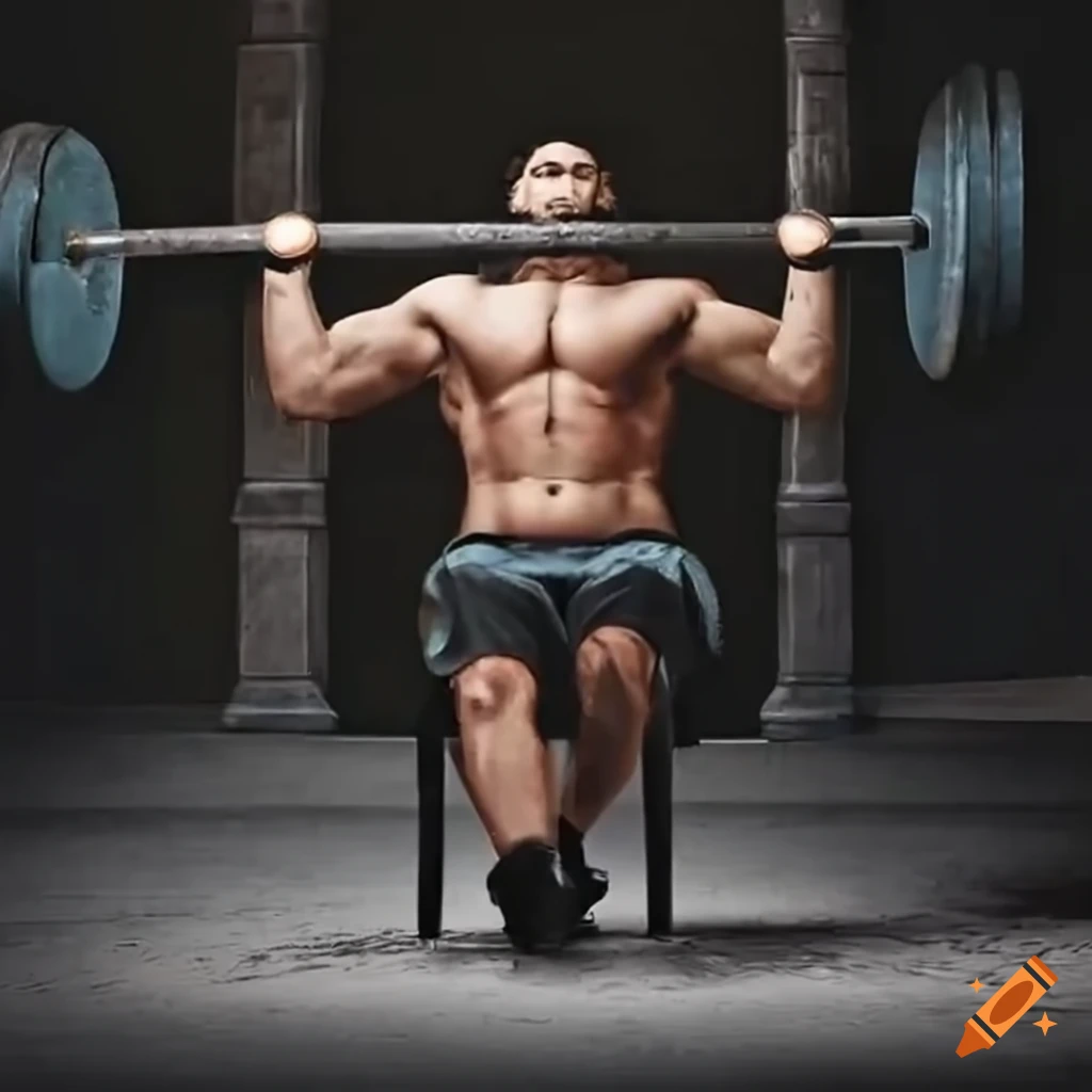 Jesus lifting heavy weights on Craiyon