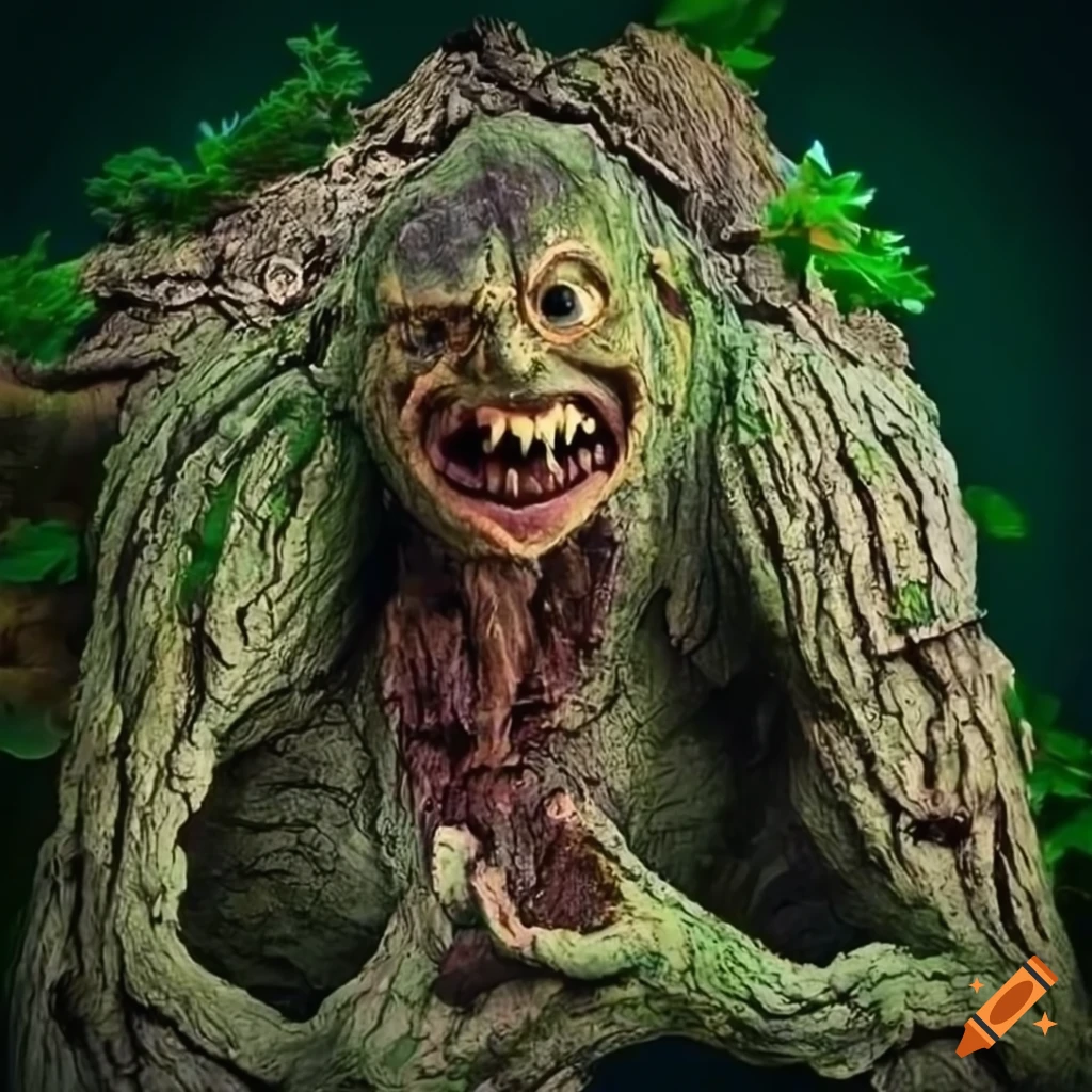 Rotten tree monster made from tree bark in hyper-realistic micro ...