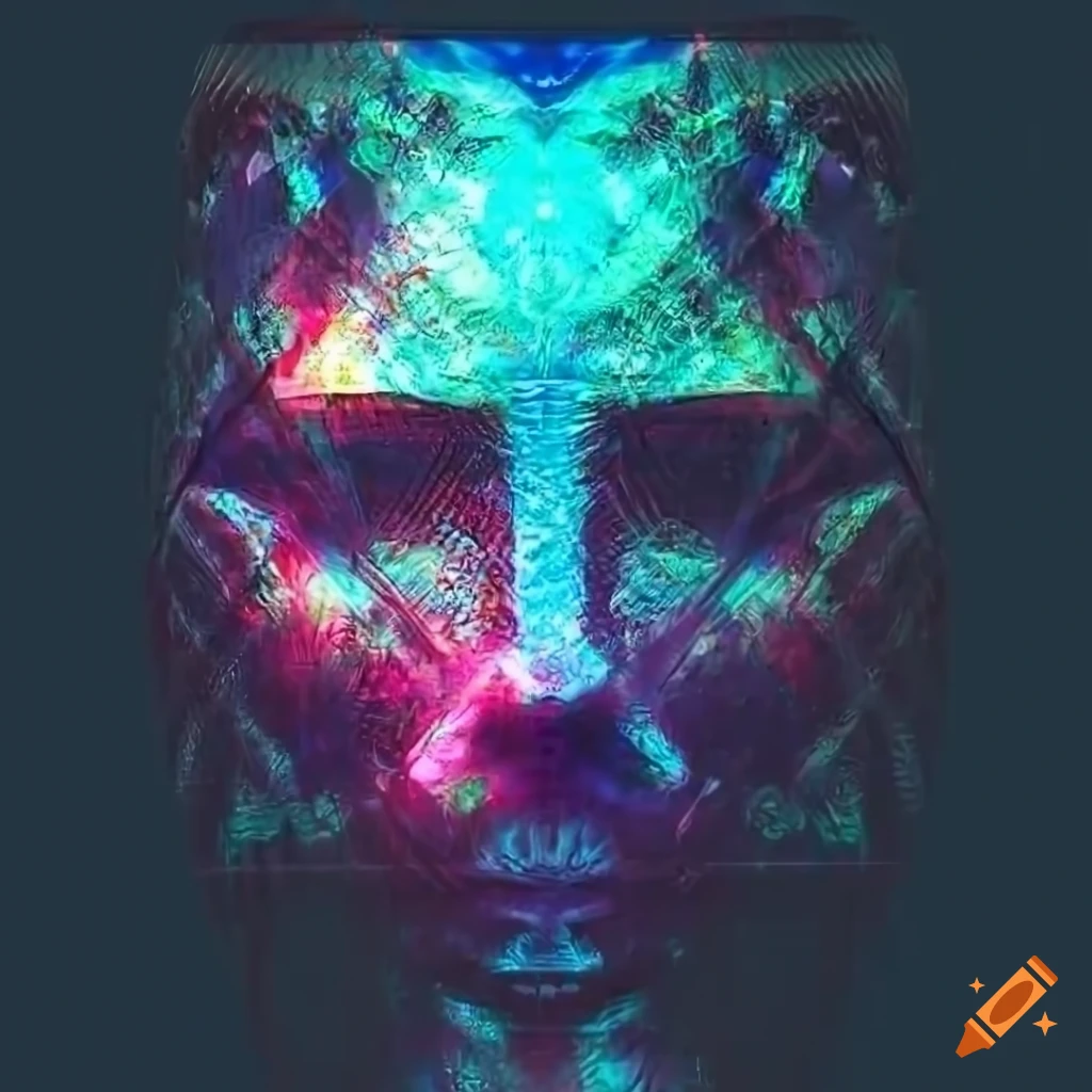 Futuristic transparent face with a solid spirit inside it in a techno ...