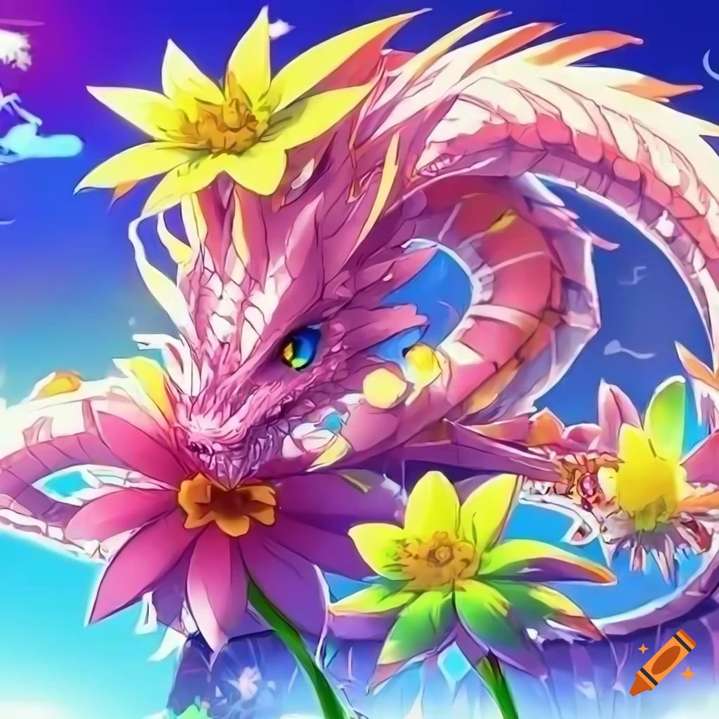 Colorful flower dragon in anime style on Craiyon