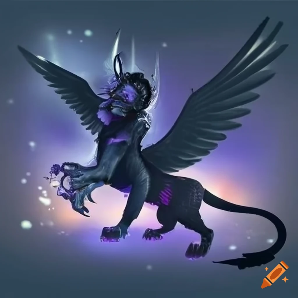 Mythological black quartz winged lion woman sphinx on Craiyon