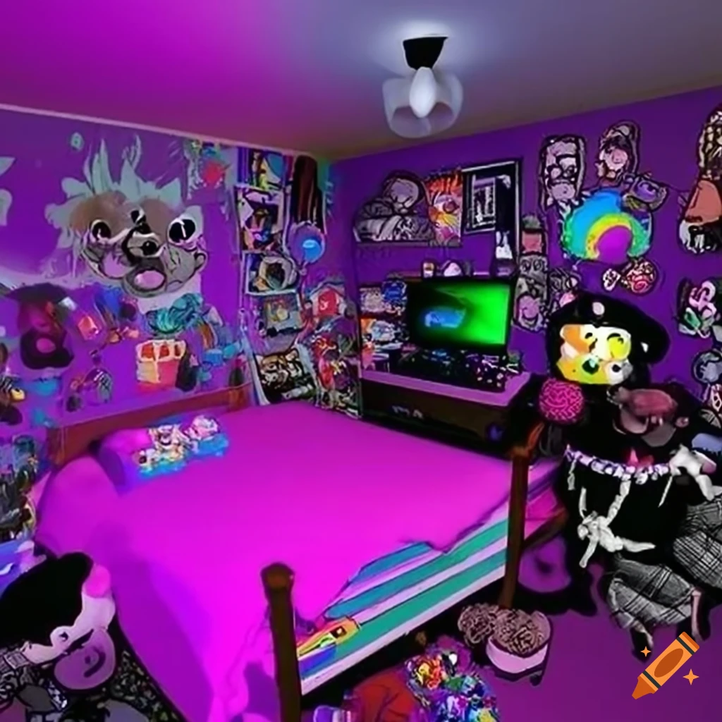 Weirdcore and punk aesthetic room with stuffed animals and squish ...
