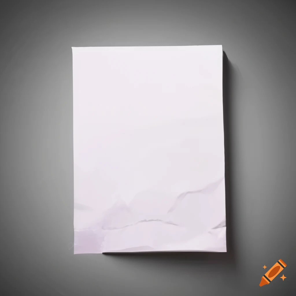 Single blank sheet of slightly crumpled white paper from top view on ...