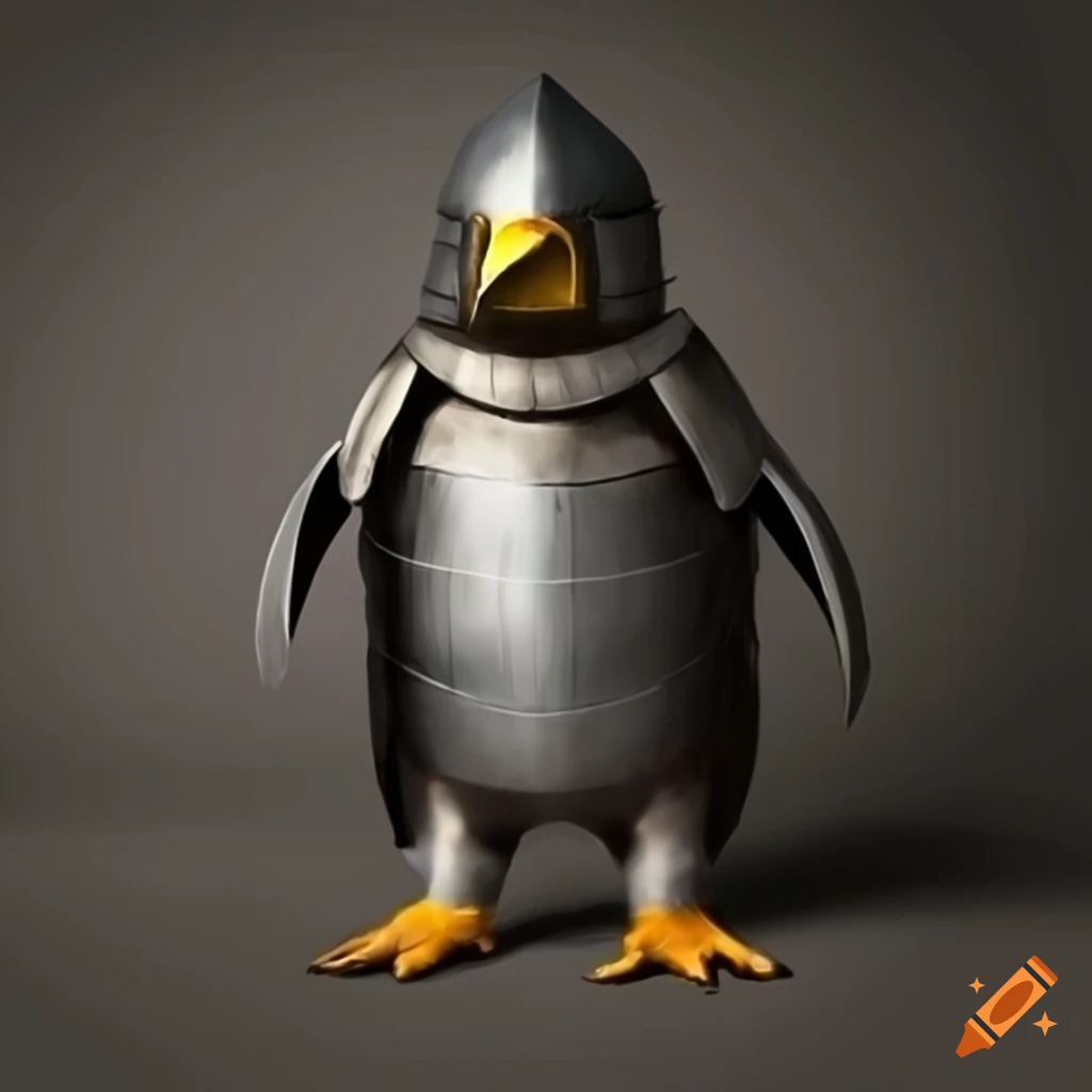Penguin in knight's armor on Craiyon