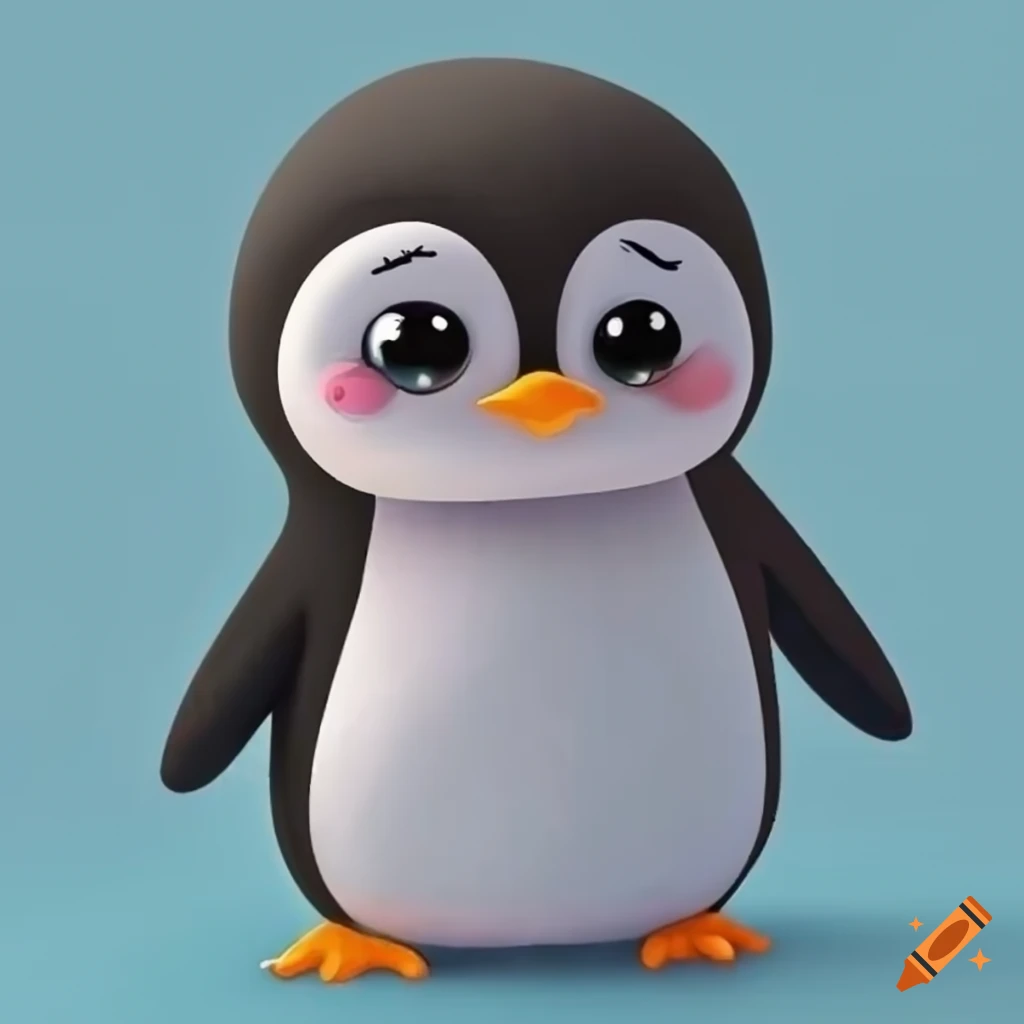 Cute fuzzy cuddly penguin cartoon illustration on Craiyon