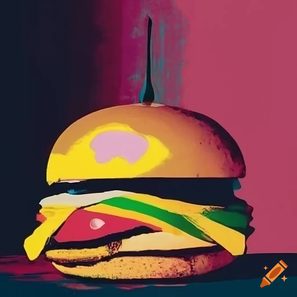 Pop art portrait of a cheeseburger by andy warhol on Craiyon