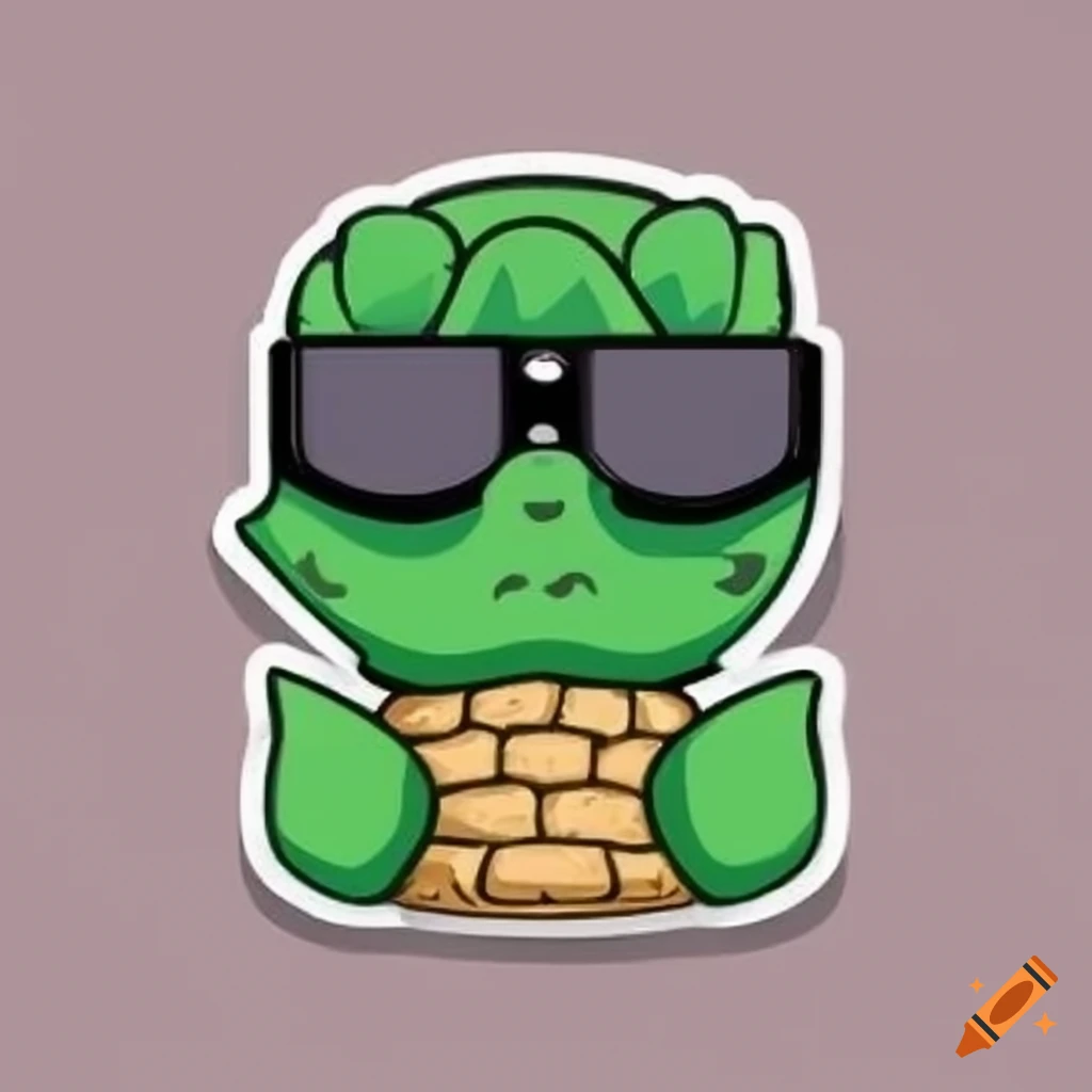 Cool 2d tortoise with black sunglasses sticker on Craiyon