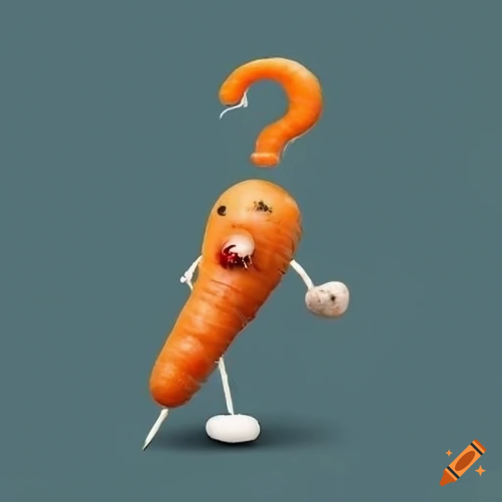Carrot on a stick eating a potato which is eating a question mark on ...