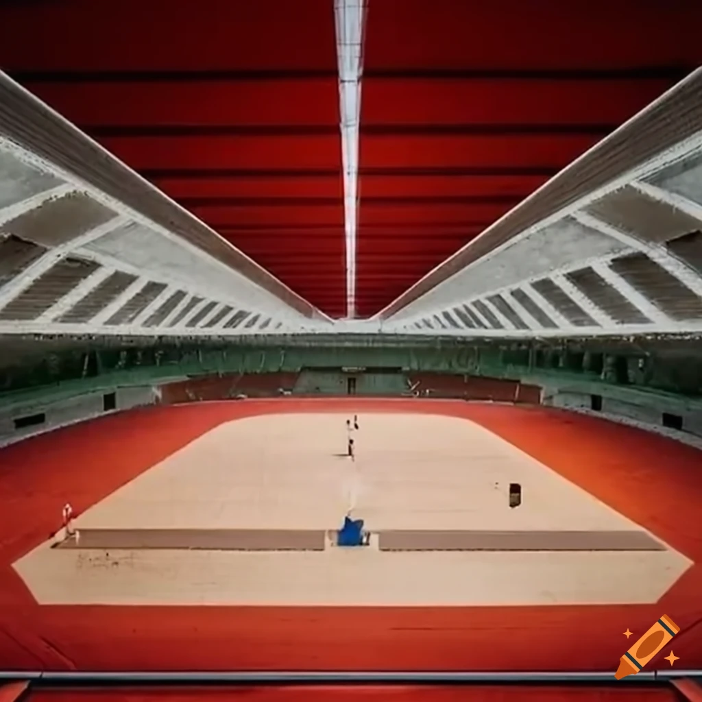 Warped soviet sports arena in concrete from 1970 on Craiyon