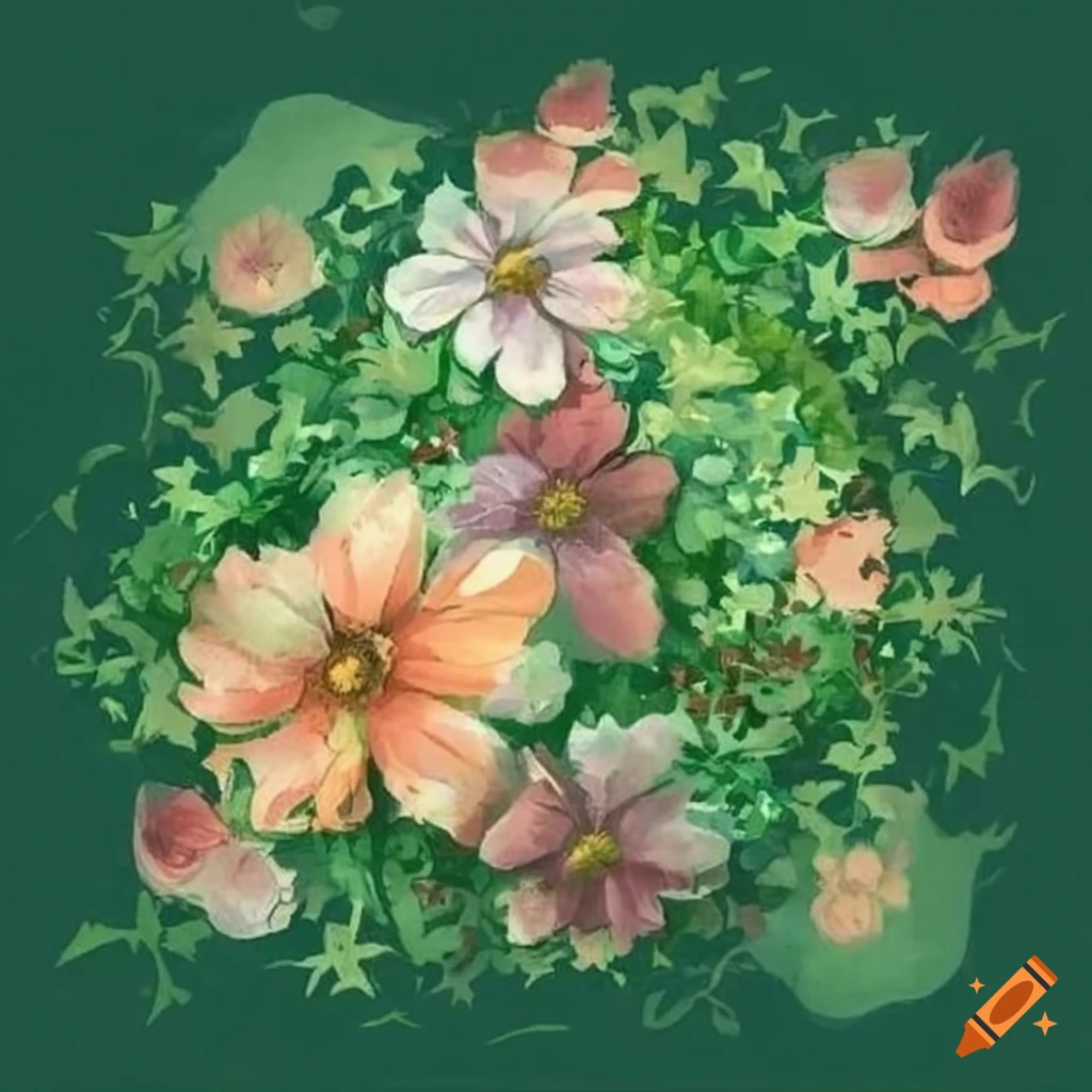 Vintage-inspired painting with overgrown ivy and flowers on Craiyon