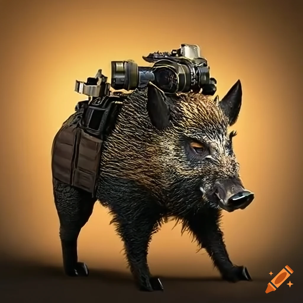 Wild boar with tactical vest and night vision goggles on Craiyon