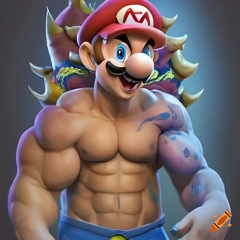 Buff son of mario and bowser in hyperrealistic style on Craiyon