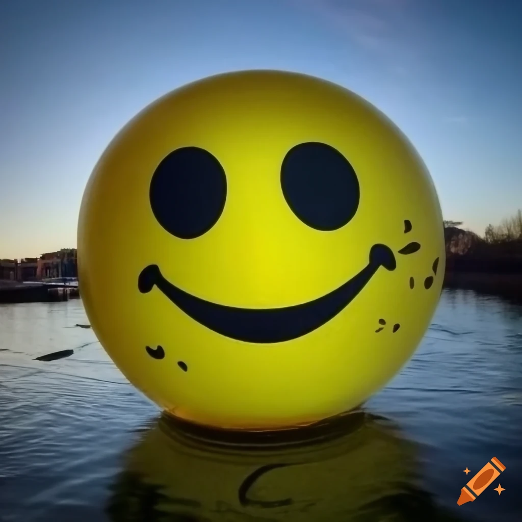 Yellow smiley face floating in a Manchester canal at dawn in ...