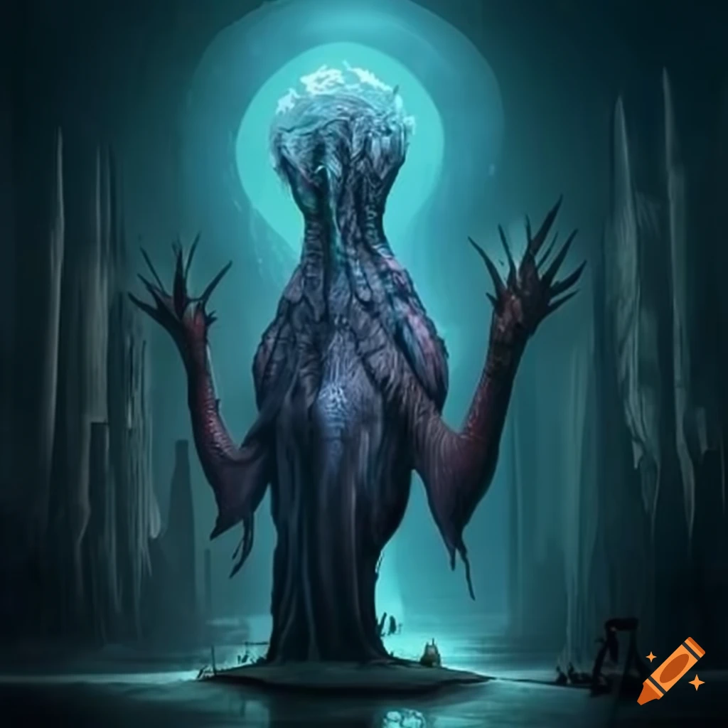 Fantastical flesh and crystal creature in urban landscape on Craiyon