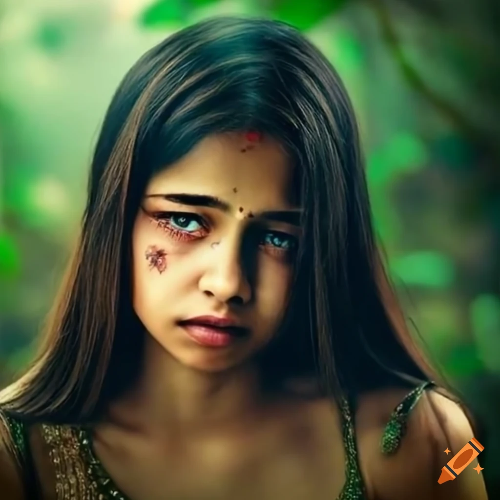 Beautiful Indian girl alone and crying in the jungle on Craiyon