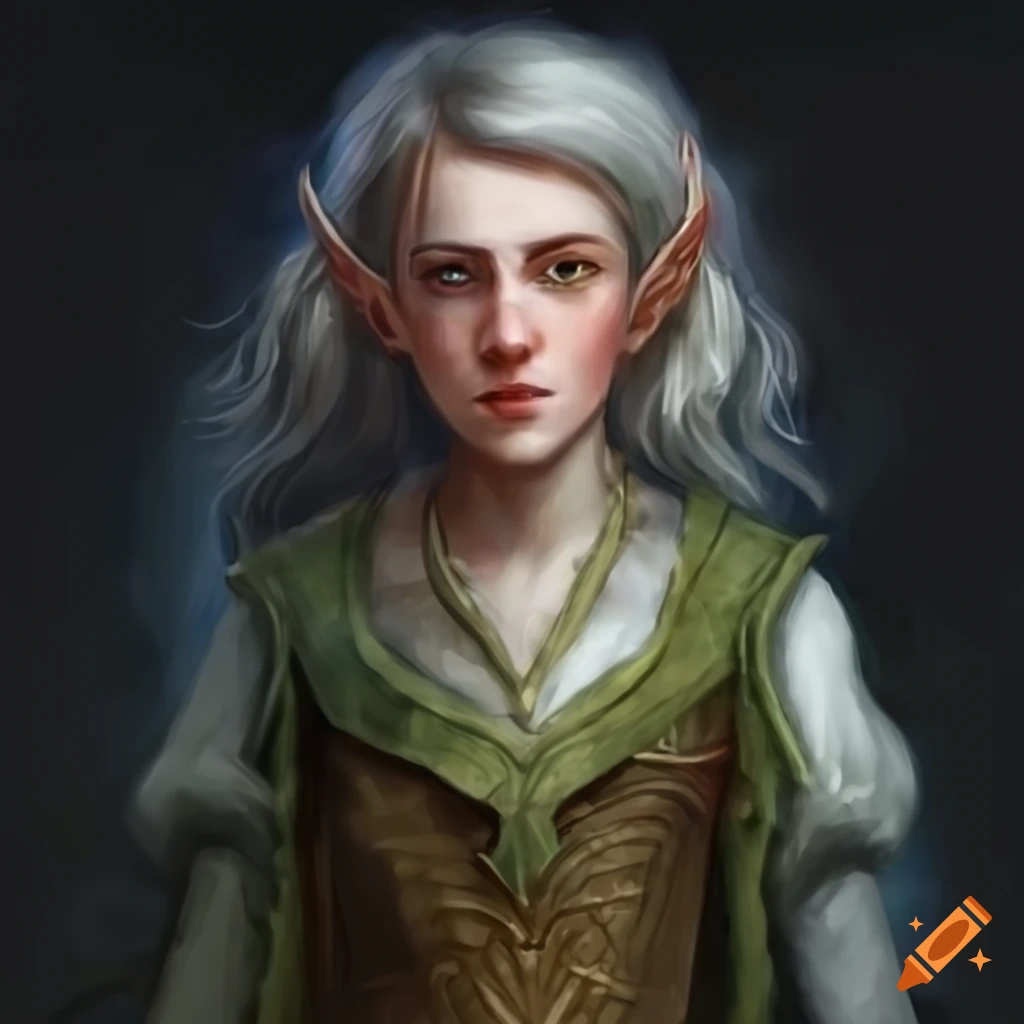 Female high elf standing on a rug on Craiyon