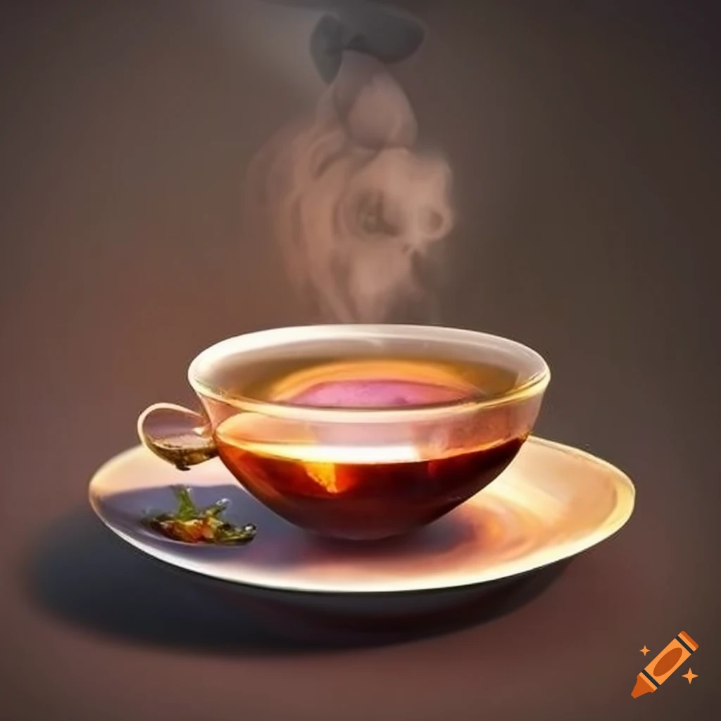 Steaming hot healing tea made from magical ocrea leaves and sweetened ...