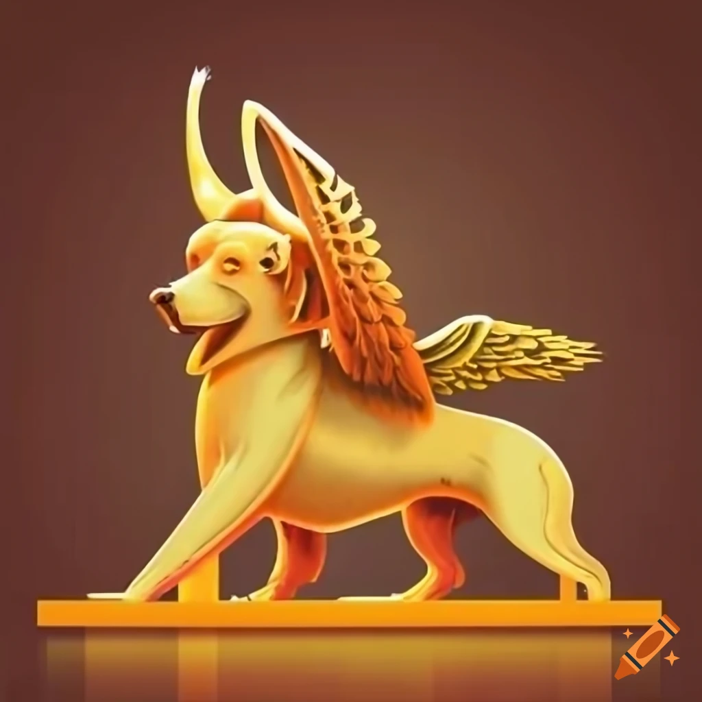 Winged dog on top of a golden tower in a logo-style design on Craiyon