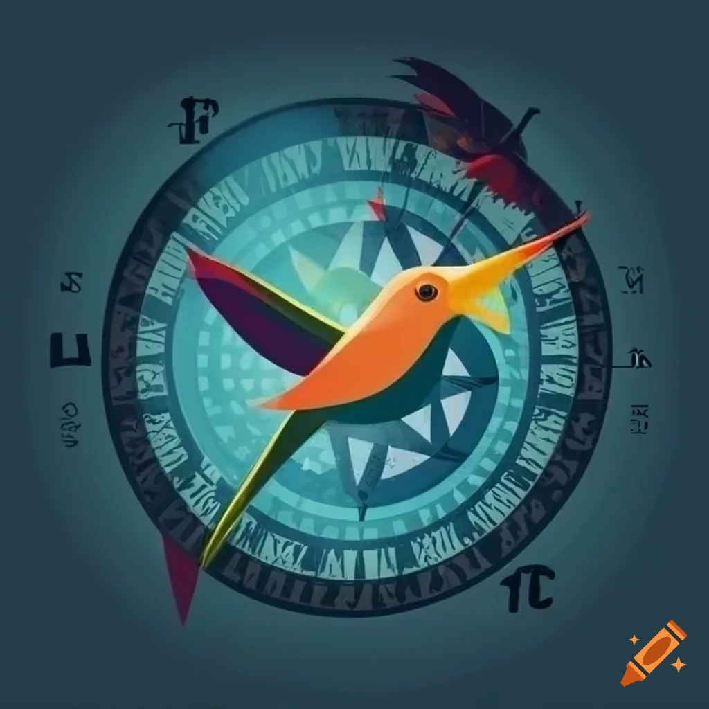 Logo with a compass and flying bird design on Craiyon