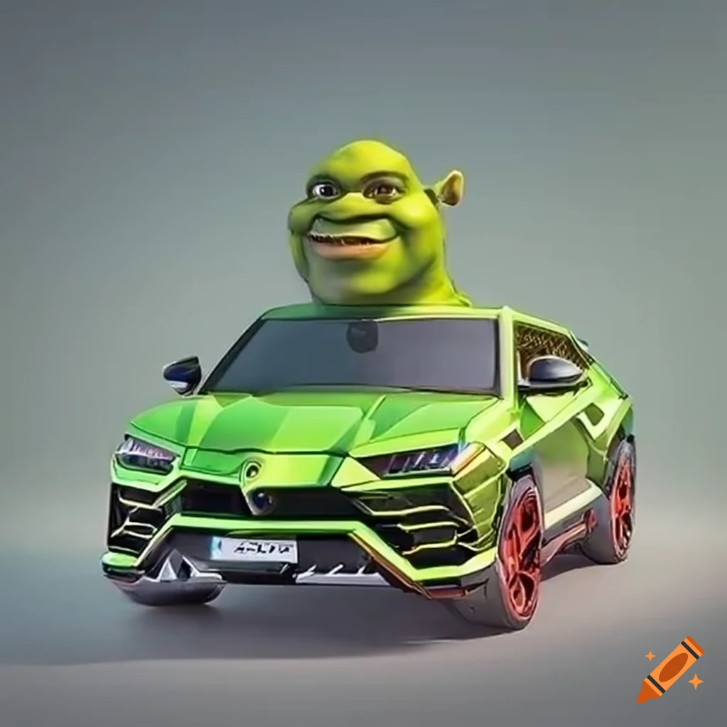 Lamborghini Urus with a unique Shrek-themed design on Craiyon