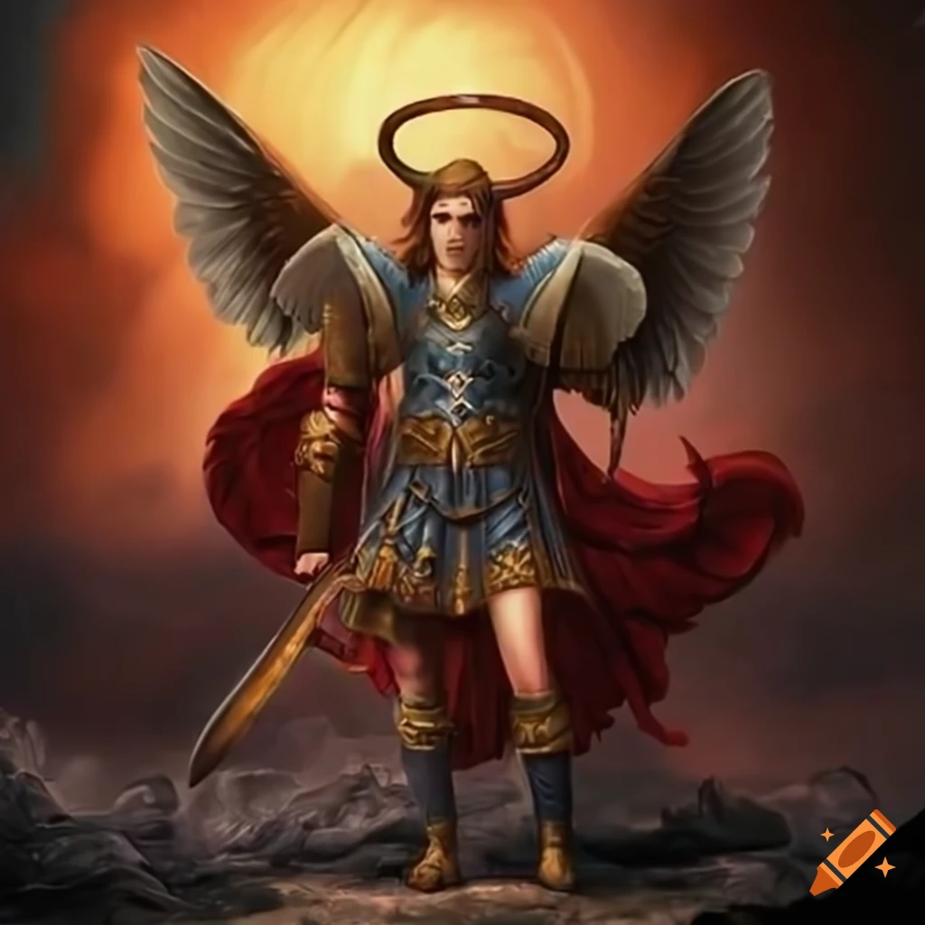 Saint michael the archangel bravely holding a sword against evil on Craiyon