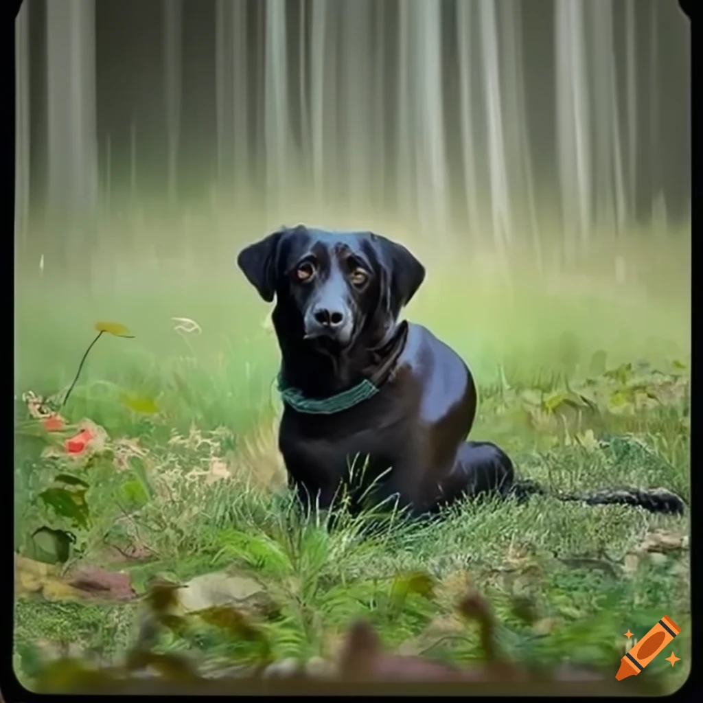 Captivating black Labrador in a lush forest setting on Craiyon