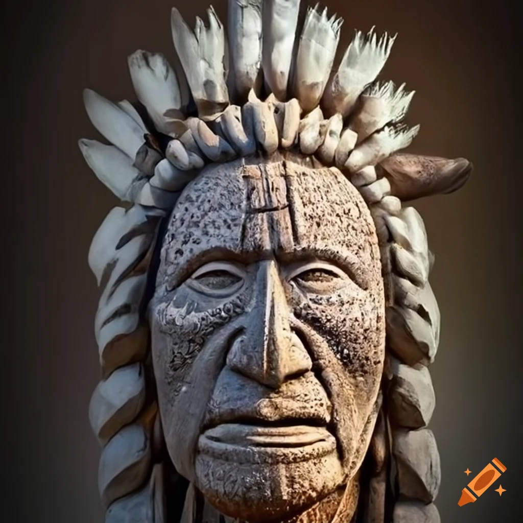 Stone sculpture of an ancient native american chief embodying wisdom on ...