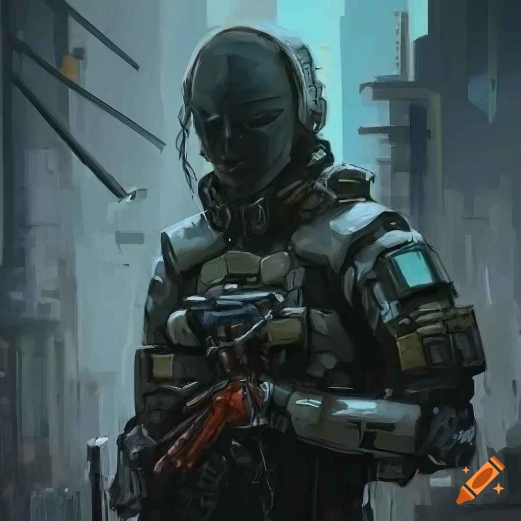 Cyborg jacket in a cyberpunk soldier concept art on Craiyon