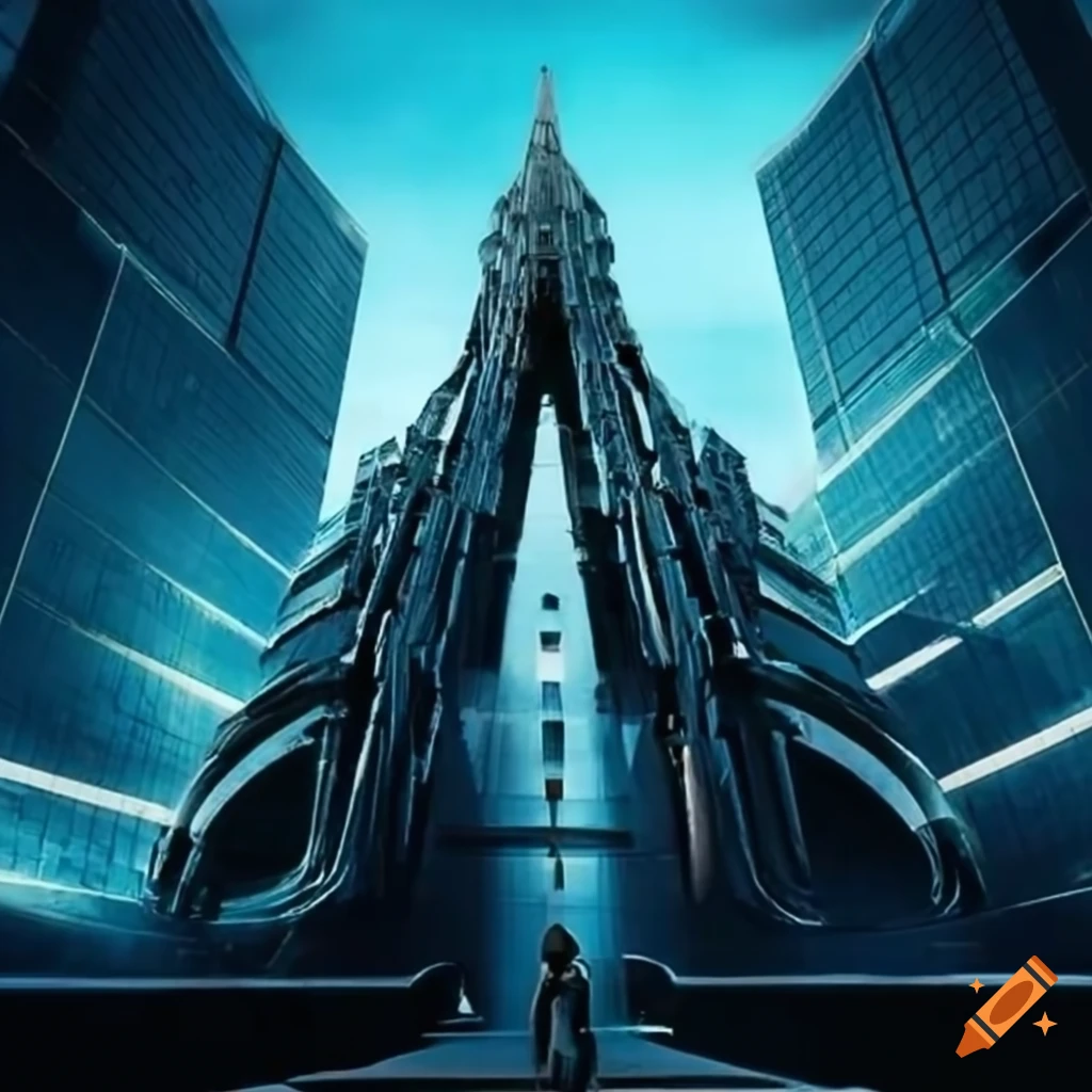 Surreal and abstract towering sentient skyscraper robot architecture on ...