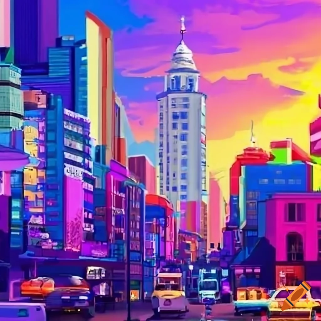 Colorful y2k cityscape on Craiyon