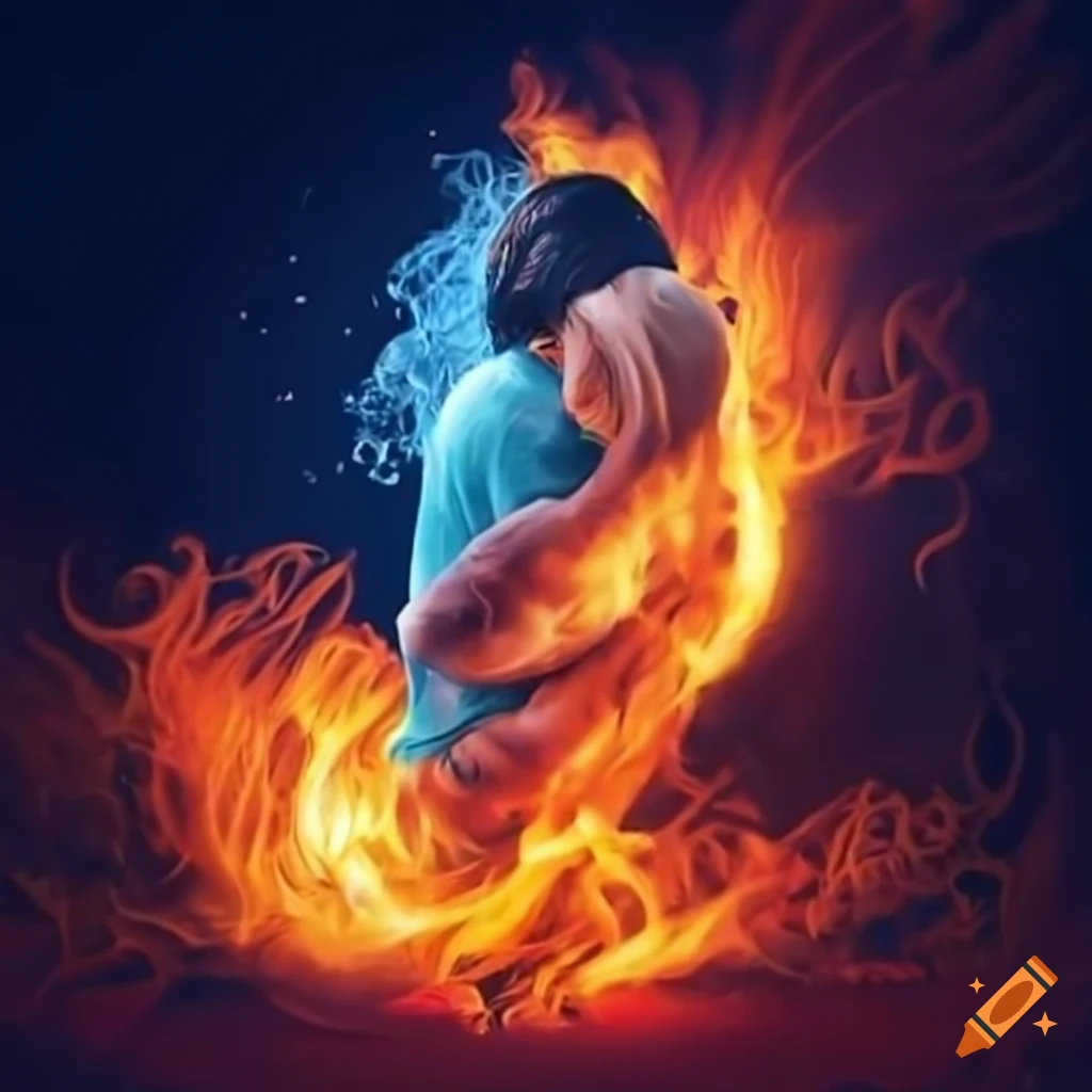 Fire and water embracing on Craiyon