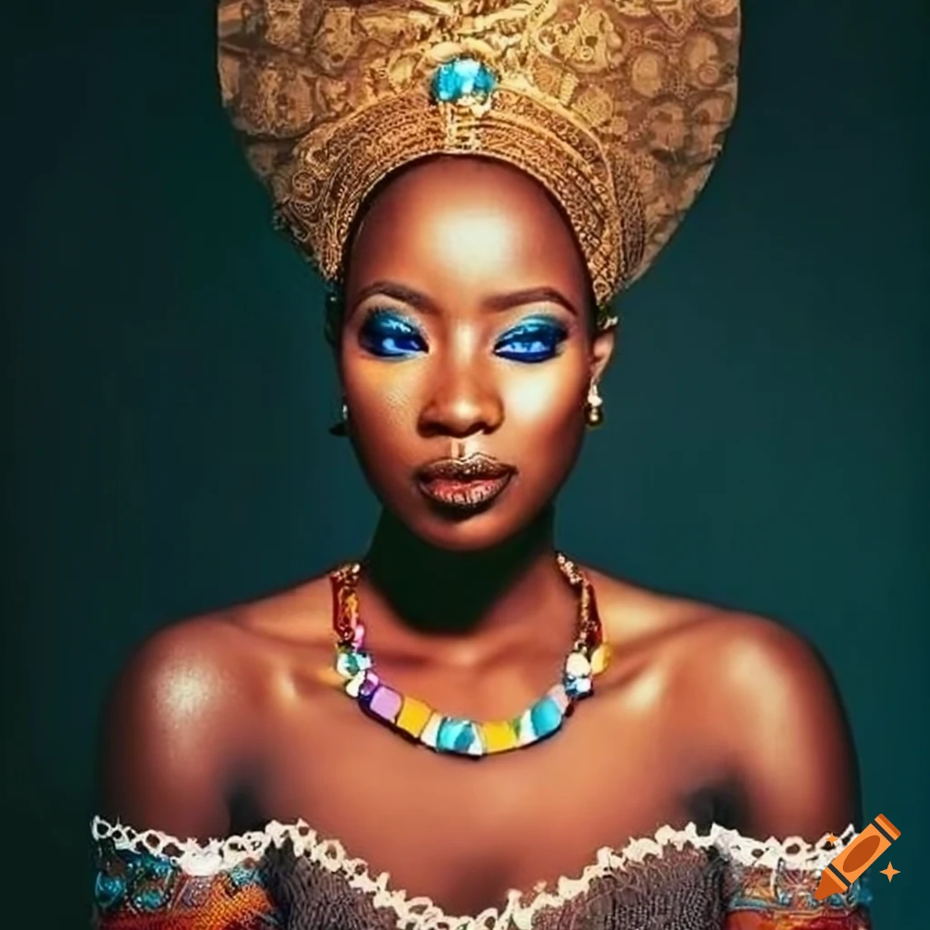 African queen in mermaid dress with cultural elements on Craiyon