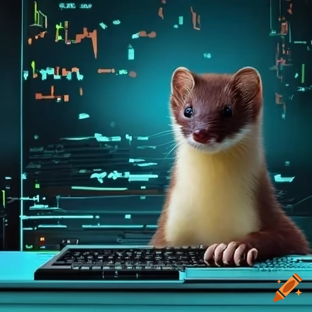 Weasel studying financial data on computer screen on Craiyon