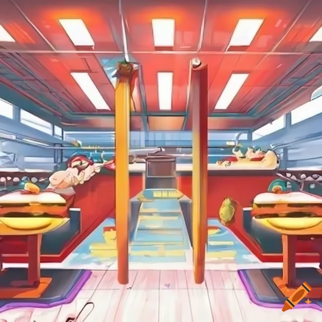 Anime poultry fast food restaurant in an industrial farm with KFC ...